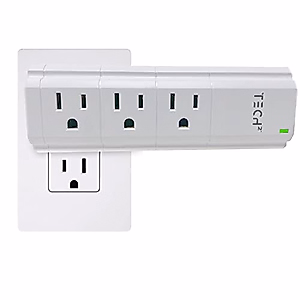 Tech2 Three Sided Surge Protector Power Strip with 9 Outlets & 2 USB Ports, Swivel Base Compact Design Fits in 1 Outlet for Home, School, or Office