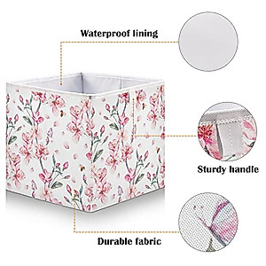 Kigai Cherry Blossom Cube Storage Bins - 11x11x11 In Large Foldable Storage Basket Fabric Storage Baskes Organizer for Toys, Books, Shelves, Closet, Home Decor