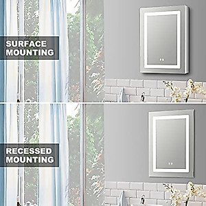 DURLDENG Lighted Medicine Cabinet with Outlet，20x26 Inch Recessed Or Surface Bathroom Medicine Cabinet with Mirror Lights,Led Lighted Medicine Cabinet Mirror Wall Mounted,Anti-Fog,Dimmable,3 Shelves