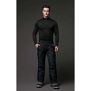 TSLA Men's Winter Snow Pants, Waterproof Insulated Ski Pants, Ripstop Windproof Snowboard Bottoms, Snow Cargo Black, Large