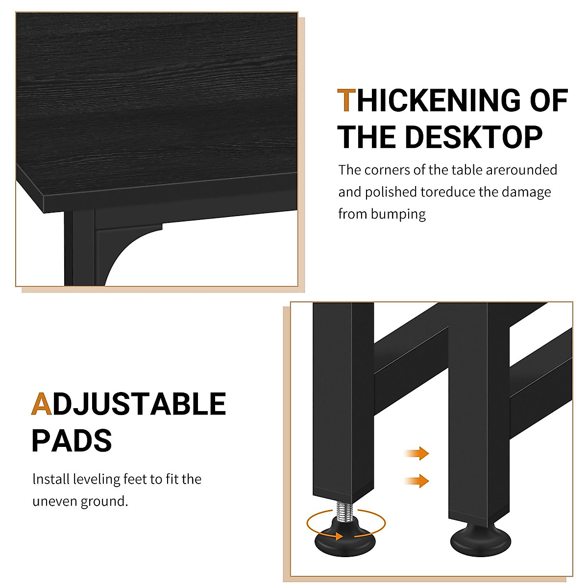 BLKMTY 47" Computer Desk Home Office Desk Writing Desk Wood PC Study Table Work Desk Modern Simple Style Laptop Table with Metal Frame and Smooth Tabletop for Workstation Bedroom Desk, Black