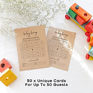 Baby Shower Bingo Game (50 Unique Cards), Pre-filled, Added Word Scramble, Fun Baby Shower Games for Boy or Girl (Kraft)