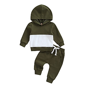 Karesoull Toddler Boy Clothes Patchwork Sweatshirts Long Sleeve Tops Solid Pants Outfit Fall Winter Baby Boy Hooded Clothe Set