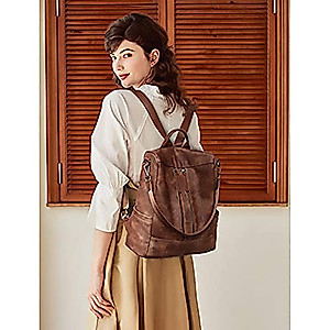 BROMEN Backpack Purse for Women Anti Theft Bookbag Leather Purses Fashion Shoulder Handbag Brown