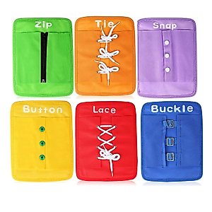 Yanhan Education Early Learning Basic Life Skills Fine Motor Dressing Board Preschool Supplies - Zip, Snap, Button, Buckle, Lace & Tie for Toddler 1-3 Activity Busy Board Toy