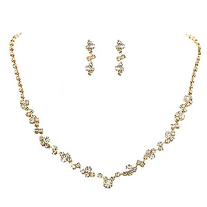 Yean Bride Silver Bridal Necklace Earrings Set Crystal Wedding Jewelry Set Rhinestone Choker Necklace for Women (Silver) (Gold)