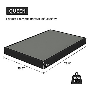Queen Box Spring, 10 inch Box Spring for Queen Bed, Heavy Duty Metal Bed Frame with Fabric Cover, 3000lbs Max Weight Capacity Bed Base Mattress Foundation, Easy Assembly, Noise Free, Black