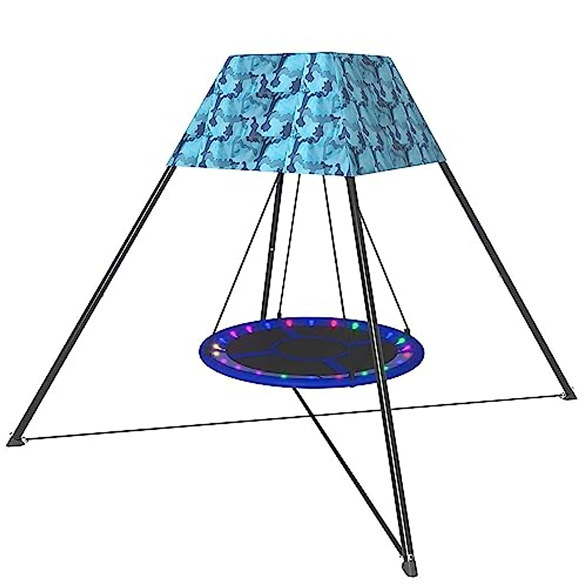 Outdoor Swing Set, Swing Stand with Tent & Swing, Trapezoidal Swing Set with Heavy Duty Galvanized Steel Frame & LED Strips for Boys Girls Teens Garden Backyard Playground