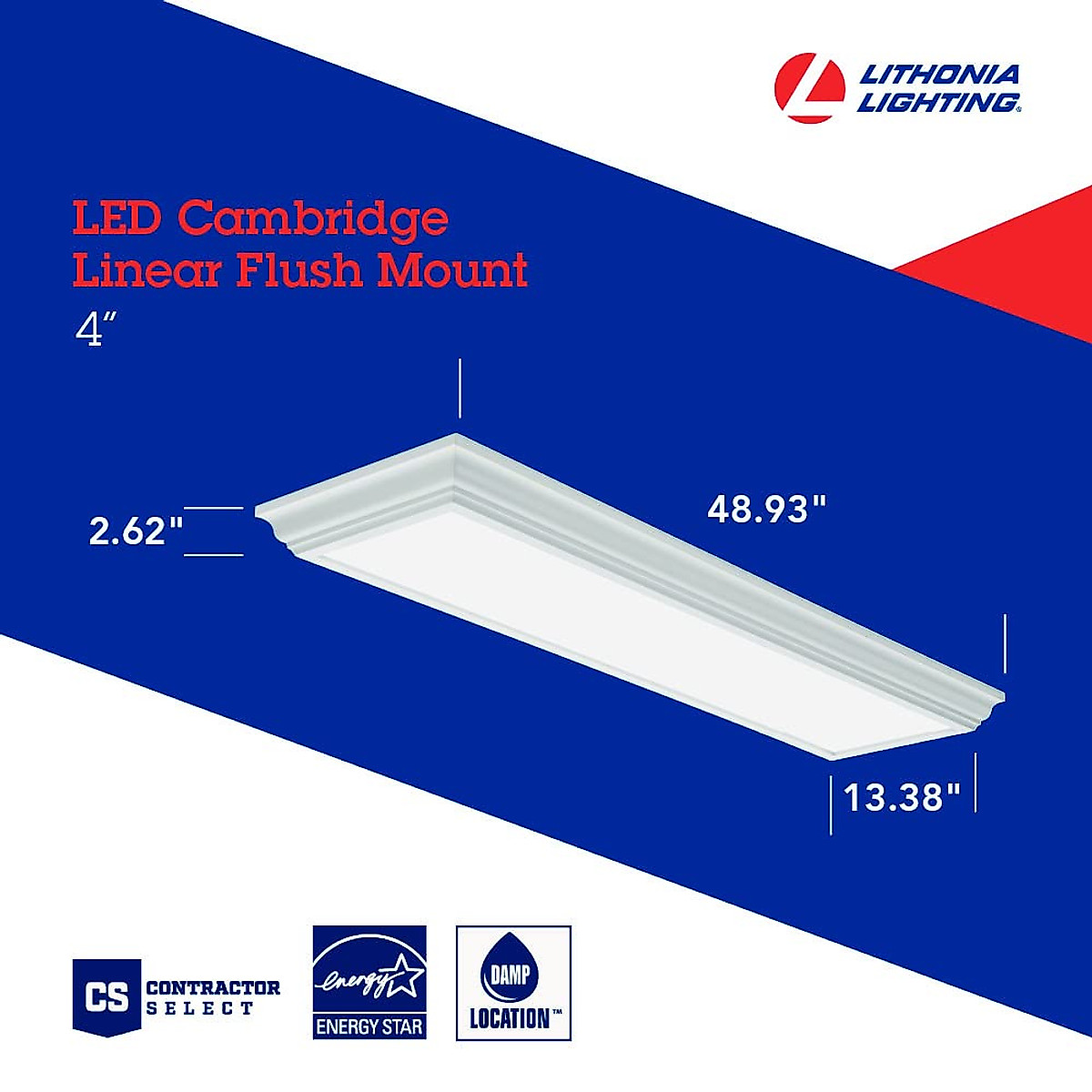 Lithonia Lighting FMFL 30840 CAML 4000K WH 4-Foot LED Linear Flush Mount, 2800 Lumens, 120 Volts, 35 Watts, Damp Listed, White