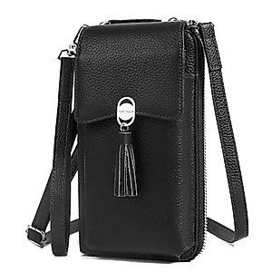 Pearl Angeli Genuine Leather Crossbody Cellphone Bag for Women RFID Blocking Small Phone Wallet Purse with Shoulder Strap