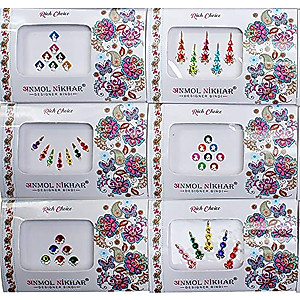 Avador Pack of 25 Assorted Bindi Multiple Sizes Multiple Designs Bollywood Indian Bride for Forehead