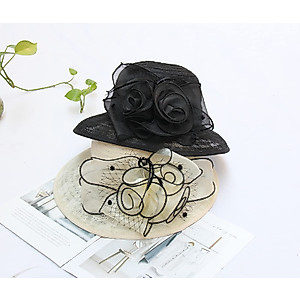 ORIDOOR Women's Organza Cloche Bowler Hat Church Kentucky Derby Fascinator for Tea Party Bridal Wedding Dress Hat (012C Black), One Size