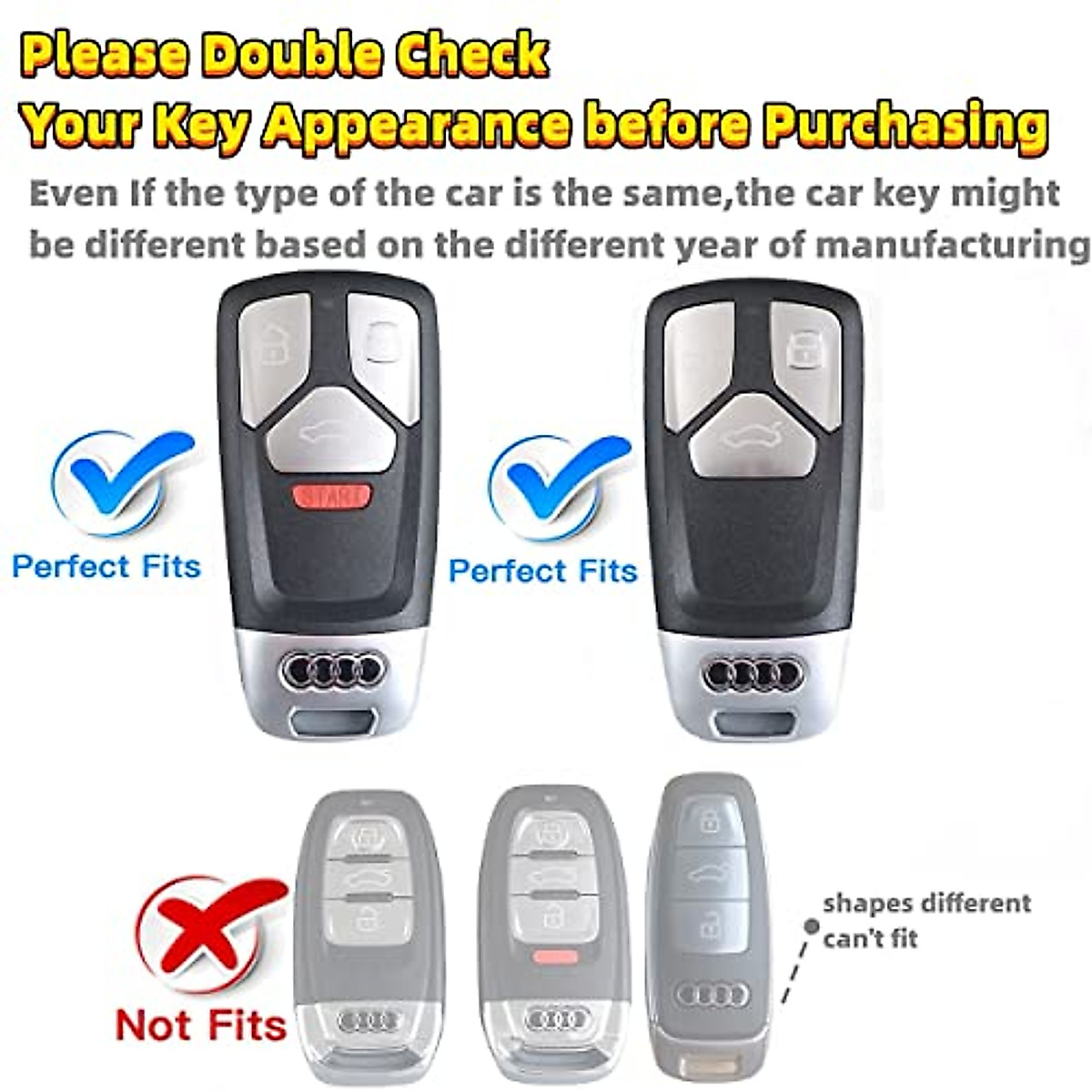 RFSRZ for Audi Key Fob Cover,Premium Soft Full Protection Key Shell Case Compatible with Audi A4 Q7 Q5 TT A3 A6 SQ5 R8 S5,Classy and Durable Key Shell Cover Holder Accessories for Women Men (White)