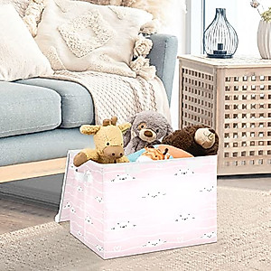 xigua Cartoon Bear Face Storage Bins with Lids, Large Collapsible Cube Storage Bin, Fabric Storage Box with Handles for Organizing Closet Shelf Home Office