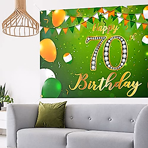 Happy 70th Birthday Backdrop Banner Decor Green - Glitter Cheers to 70 Years Old Birthday Party Theme Decorations for Men Women Supplies