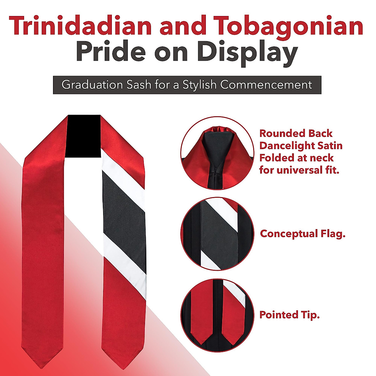 Vision Wear Trinidad Tobago Flag Graduation Sash/Stole International Study Abroad Adult