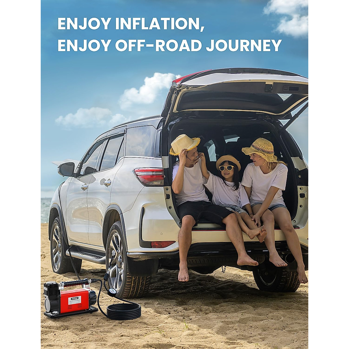 Gobege 12V Air Compressor, 6.35CFM 180LMP Heavy Duty Tires Inflator, Portable Air Compressor for Truck Tires Max 150PSI, Stronger Cylinder Offroad Air Pump for 4x4 Suv Vehicle Rv