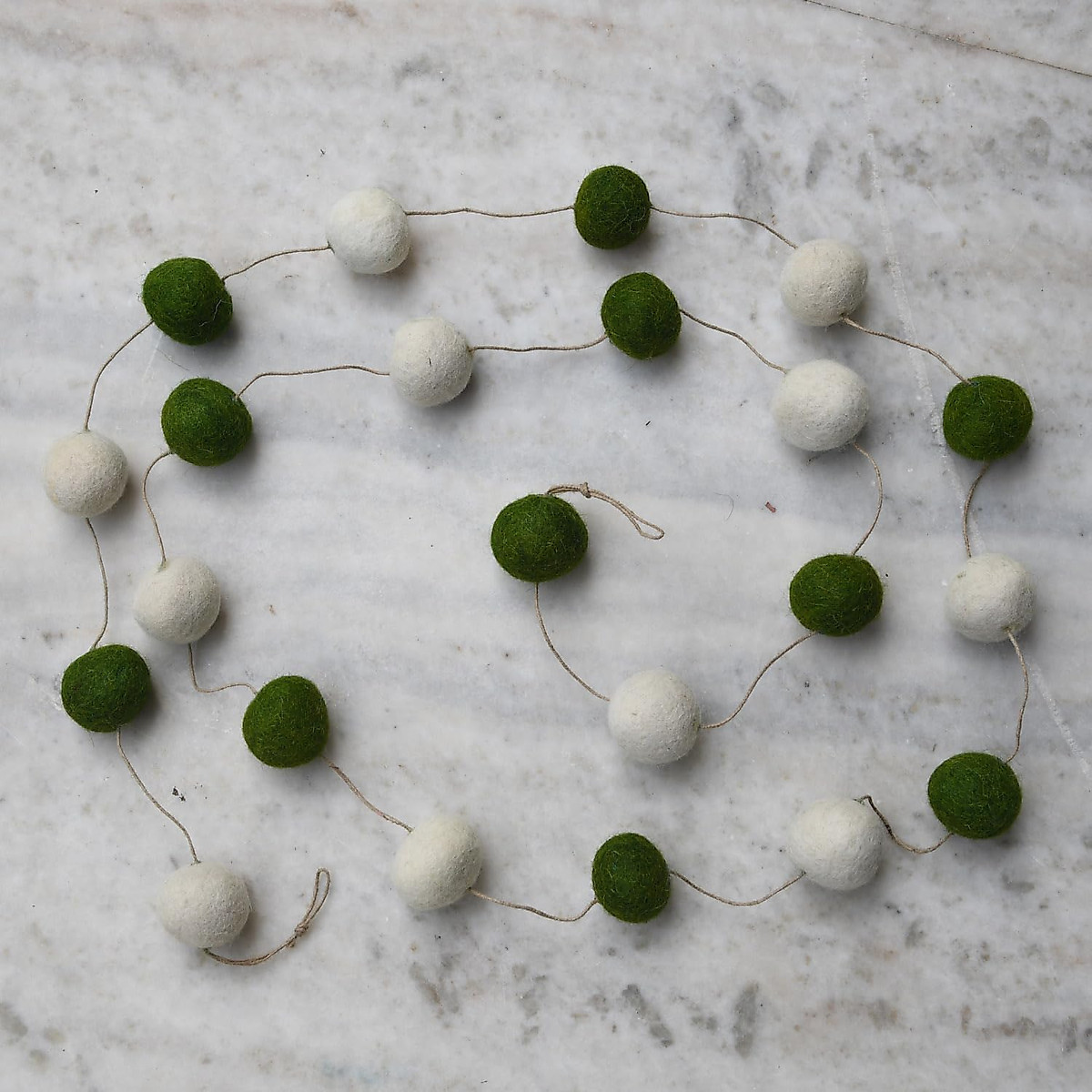 De Kulture Handmade Premium Wool Felt Micro POM POM Garland Eco Friendly Halloween Wall Hanging Home Office Theme Party Holiday Decoration Banner | 24 Inches (Set of 4) (Green & Off White)