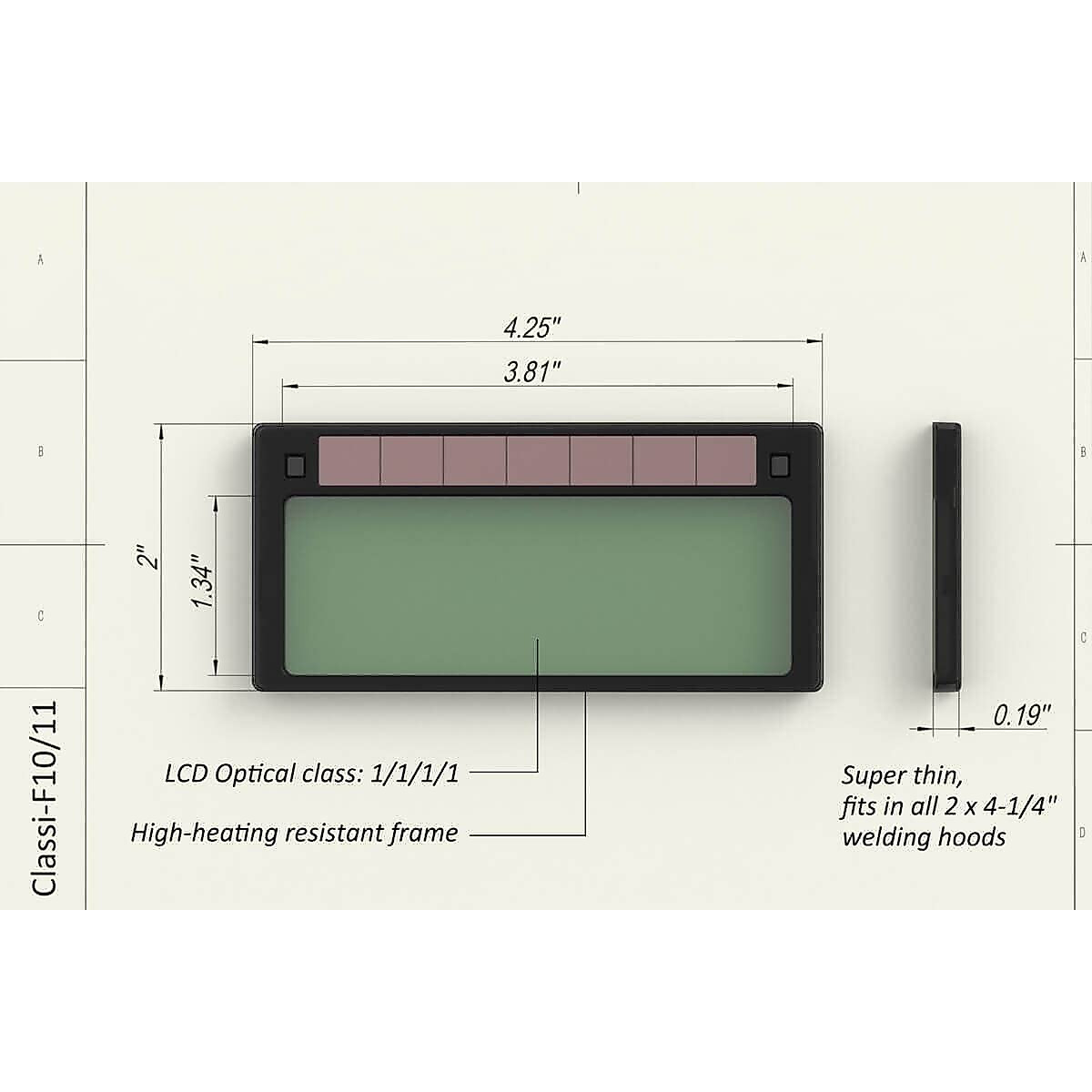 Tefuawe 2x4 1/4 Auto Darkening Welding Lens, Low Amps 5A Tig, Shade 10, Ultra Clear, Cool Blue Color for Pipeliner and Pancake Welding Hood