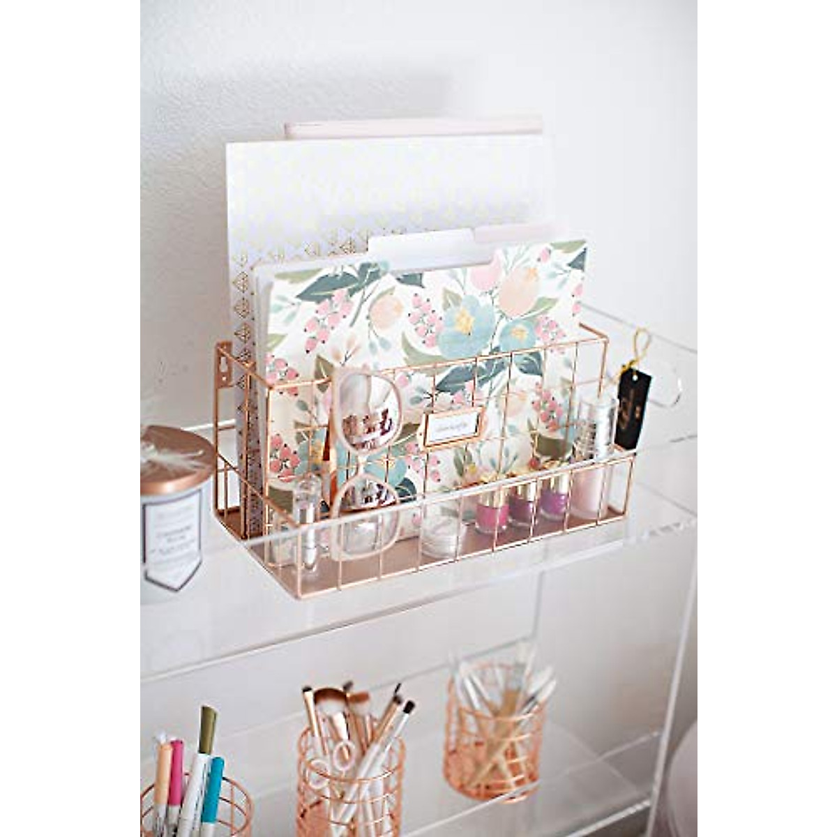 Blu Monaco Rose Gold Desk Organizer - Mail Organizer - 2 Tier Mail Basket - Metal Mail Sorter Inbox - Desk Accessories Women Office