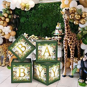 Jungle Safari Baby Boxes with Letters for Baby Shower Decorations Boy Girl Jungle Animal Theme Decor Balloon Blocks for Jungle Safari Baby Shower Gender Reveal Birthday Party Supplies