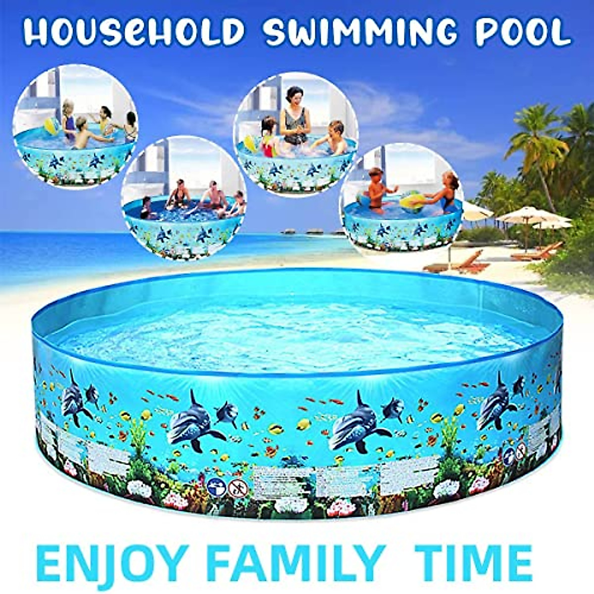 Chanarily 60"*10" Kiddie Swimming Pool, Deep Sea Blue Pool for Kids, Pool for Adults, Toddlers, Summer Funny Pools for Backyard, Garden, Travel(Oval)