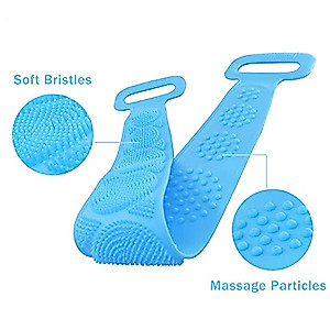 Silicone Bath Brush for Shower- Back Body Brush Scrubber, Shower Pull-tab Double-Sided Long Strip Silicone Bath Belt, Easy to Clean-Exfoliate, Blue