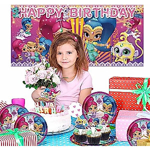 Shimmer and Shine Party Supplies Paltes Cake Toppers Balloons For Boys Girl Banner Backdrop Birthday Set Decor