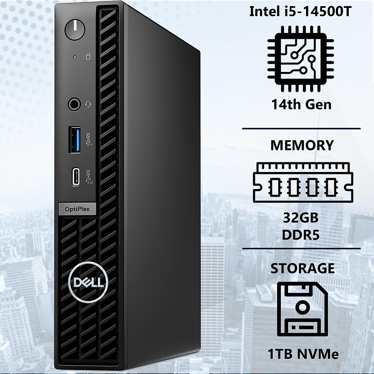 Dell OptiPlex 7020 7000 MFF Intel i5-14500T (14 Cores, Beats Intel i7-13700T), 32GB DDR5 RAM, 1TB NVMe, WiFi, DisplayPort, Wired KB & Mouse, 3YR, W11P, Business Desktop w/USB Drive