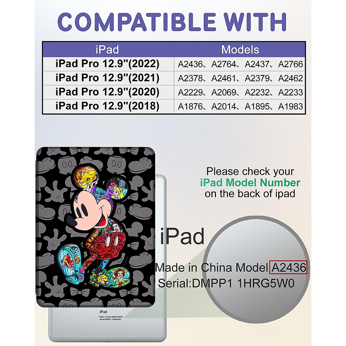 Trendy Fan for iPad Pro 12.9 Case 2022/2021/2020/2018 Case Cute Cartoon Kawaii for Girls Kids Girly Women Design Covers,360 Degree Rotating Folio Stand Pencil Holder for Apple i Pad 12.9 inch,Miqi