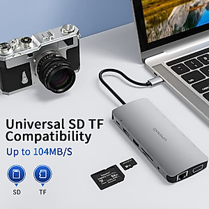 USB C Docking Station, MacBook HDMI Adapter 13-in-1 UPGROW Type-C Hub with 4K HDMI,VGA,USB 3.0&2.0, USB C/F, PD Charger, SD/TF, RJ45, Aux, USB C Ethernet Adapter Splitter for Most Type C Laptops