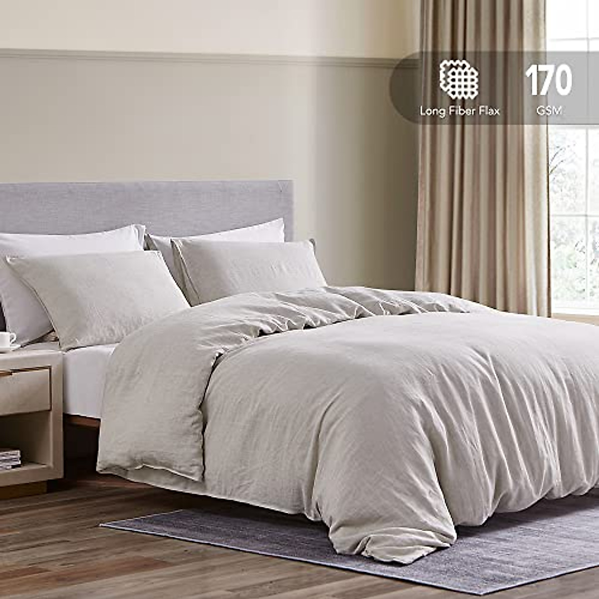 DAPU 100% Linen Duvet Cover Set - Pure Natural French Flax Linen with 8 Corner Ties and Zipper Closure Soft Breathable Durable for Hot Sleepers 1 Duvet Cover 2 Pillowcases (Natural Linen, Queen/Full)