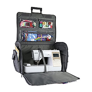 Everything Mary XXL Rolling Sewing Tote, Heather Grey - Rolling Carrying Storage Cover Case Compatible with Large Brother and Singer Machines - Universal Travel & Craft Tote Bag