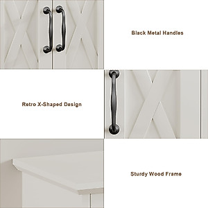 ChooChoo Farmhouse Medicine Cabinet, Bathroom Wall Cabinet with Adjustable Shelf, Towel Bar, 3 Hooks, Over The Toilet Storage Cabinet for Bathroom, Kitchen, White