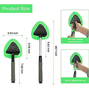 JUSTTOP Windshield Cleaning Tool, Car Window Cleaner with Unbreakable Extendable Long-Reach Handle and Washable Reusable Microfiber Cloth, Car Exterior Accessories, Green