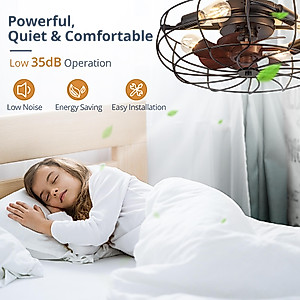 LEDIARY 20" Caged Ceiling Fans with Lights and Remote, Flush Mount Bladeless Ceiling Fan Low Profile, Small Farmhouse Industrial Enclosed Ceiling Fan with Light for Bedroom, Kitchen, Indoor