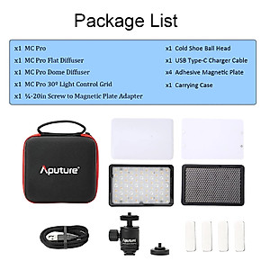 Aputure MC Pro Camera Light,5W High Brightness 1585 Lux at 0.5m,2000-10000K Adjustable Magnetic Attraction and IP65 Weatherproof RGBWW Mini On Camera Video Light