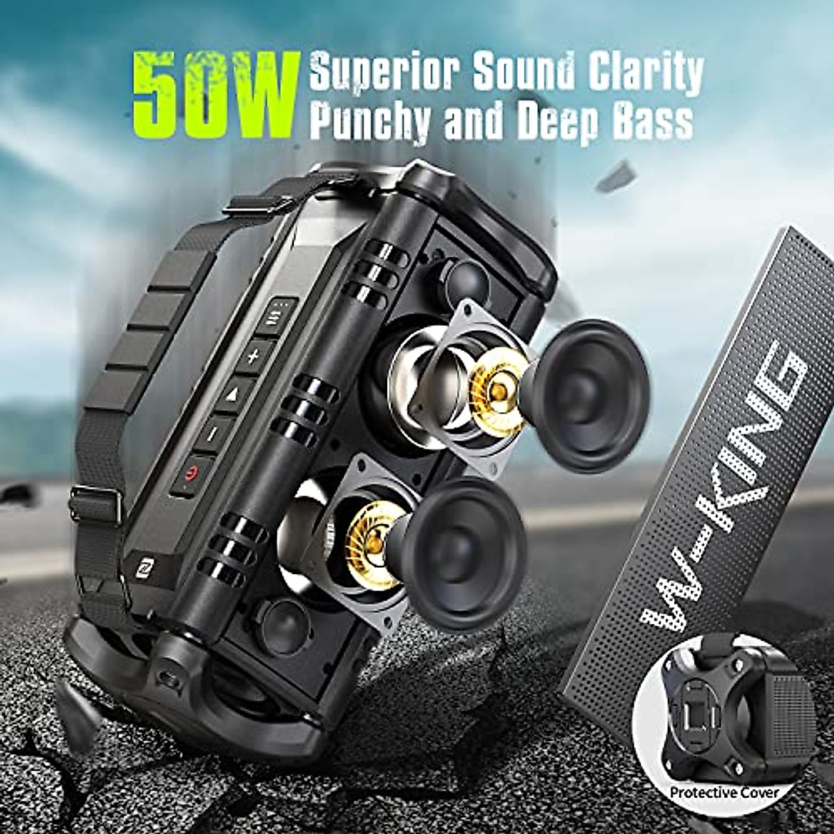 W-KING Bluetooth Speaker, 50W IPX6 Waterproof Loud Speakers Bluetooth Wireless, Large Outdoor Portable Bluetooth Speakers with Subwoofer for Deep Bass/Bluetooth 5.0/Power Bank/40H Play/TF/AUX/NFC/EQ