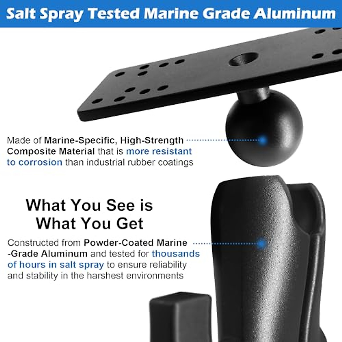 WINDFRD Aluminum Fish Finder Mount with 1.5" / C Size Ball, Medium Arm Marine Electronic/Depth Finder Mount for Boat, High Salt Water Resistant, Compatible with Garmin, Lowrance and More