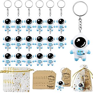 Astronaut Space Party Favors 18 Sets with Astronaut Space Keychains Star Moon Organza Bags Thank You Kraft Tags for Party Supplies School Reward Birthday Wedding Baby Shower Return Present Supplies