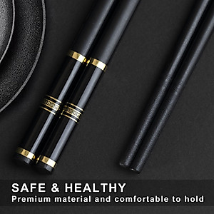 Chopsticks Reusable 5 Pairs Fiberglass Chopsticks Dishwasher Safe Square Lightweight Non-Slip Chop Sticks Set (golden-1)