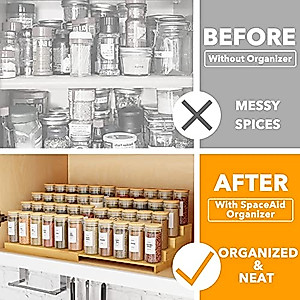 SpaceAid 4 Tier Bamboo Spice Rack Organizer for Cabinet, Kitchen Pantry Spices Storage Rack for Cabinets Organization, Home Seasoning Tiered Can Goods Racks Wood Shelf Organizers (4 Tier, Natural)