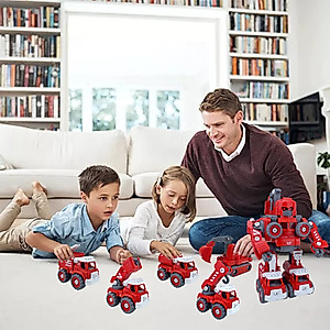 Ynanimery Transformation Robot,5 in 1 Deformation Robot Toy for Kids, Take Apart Robot Composed of Construction Toy Truck for Boys Age 4 5 6 7 8-12 Year Old, Kids STEM Building Gift,Red