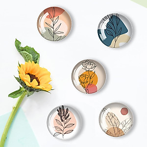 YayaCat 24Pcs 1.2in Round Crystal Glass Refrigerator Magnets,Line Drawing Flower Magnets for Fridge and Locker,Cute Decorative Whiteboard Blackboard Magnets for Office and Kitchen (Plant Line Drawing)