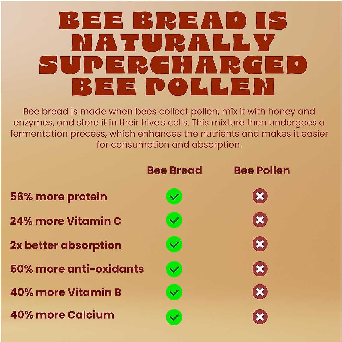Kiin Bee Bread Capsules - Fermented Bee Pollen Immunity & Metabolism Supplement, 100% Natural Superfood, Vitamin B Group, Antioxidants, Omega 3 6 9