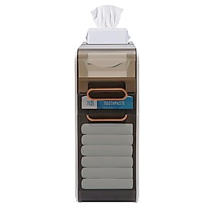 HuaShuani Narrow Bathroom Storage Cabinet, Plastic Bathroom Floor Cabinet, Toilet Side Cabinet Toilet Paper Holder with 3 Drawers, Translucent Panels Design (22 * 41.5 * 60CM)