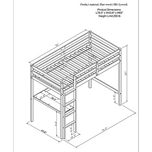 LiviNest Twin Loft Bed Frame - Wood Pine Bed Frames with Ladder Safety Rail and Desk - Loft Size Bed with Table for Kids Boys Girls White
