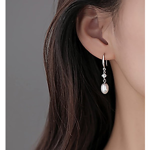 SLUYNZ 925 Sterling Silver Pearl Drop Earrings for Women Teen Girls Pearl Dangle Earrings Wedding Bridal Earrings (A-Silver)