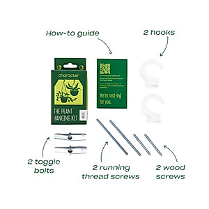 Character The Plant Hanging Kit with Toggle Bolts, Hooks, Screws, and Instructions for an Easy, Heavy Duty Ceiling Installation, White