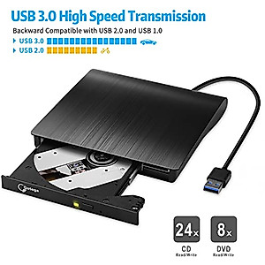 Gotega External DVD Drive, USB 3.0 Portable CD/DVD +/-RW Drive/DVD Player for Laptop CD ROM Burner Compatible with Laptop Desktop PC Windows Linux OS Apple Mac Black